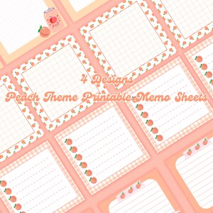 4 Designs Peach Theme Printable Notepad 3x3 Inch Digital Download Memo ...