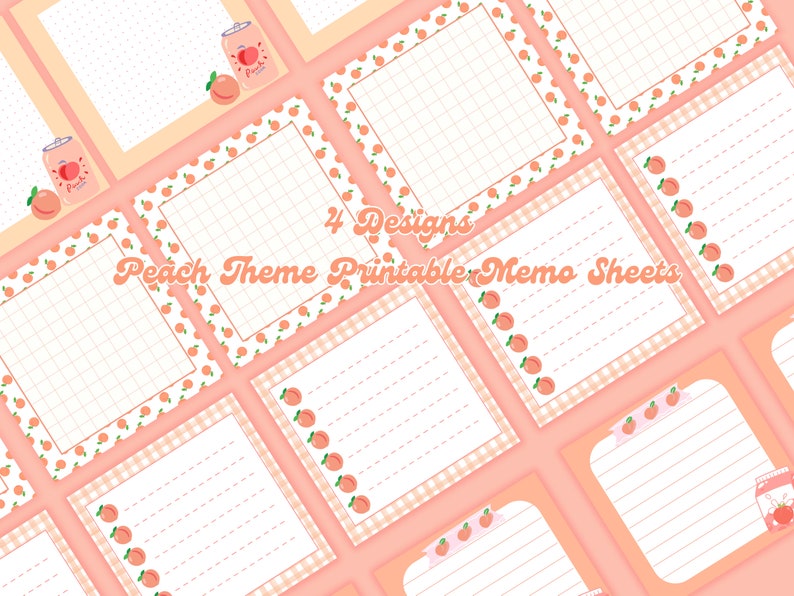 4 Designs Peach Theme Printable Notepad 3x3 Inch Digital Download Memo ...