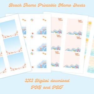 4 Designs Beach Theme Printable Notepad 3x3 Inch Digital Download Memo ...