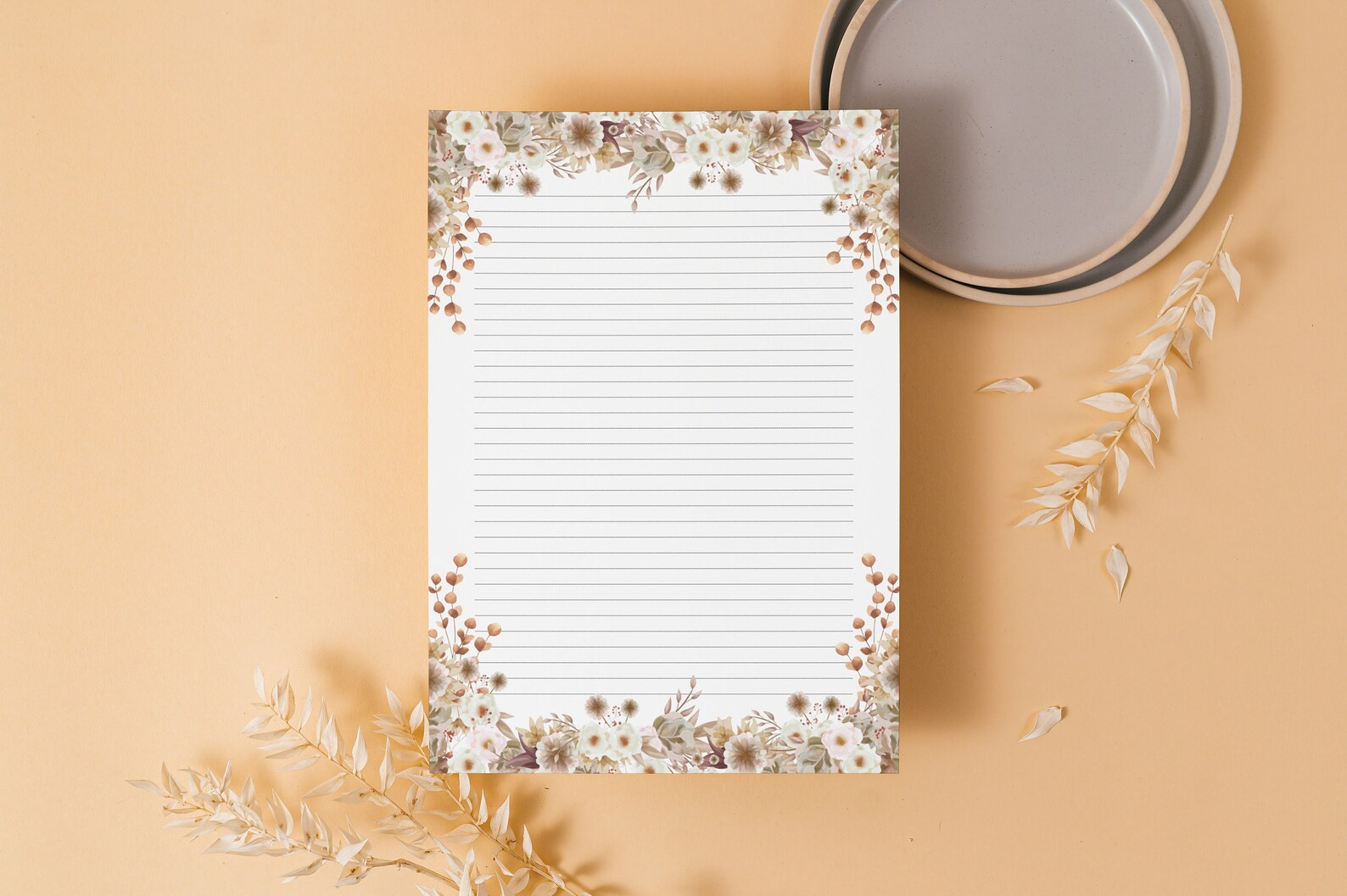Printable Writing Paper Set Stationery PDF Digital Letter Paper Lined ...