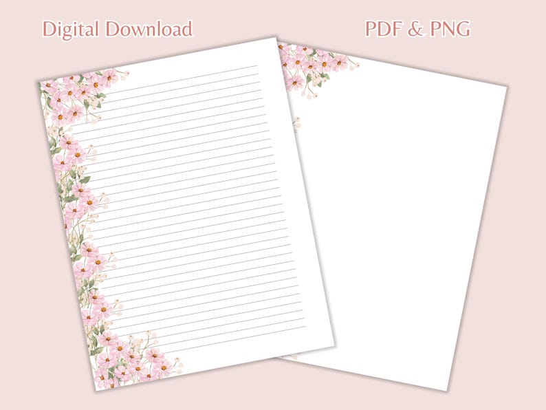 Flowers Printable Writing Paper Set Stationery PDF Digital Letter Paper ...