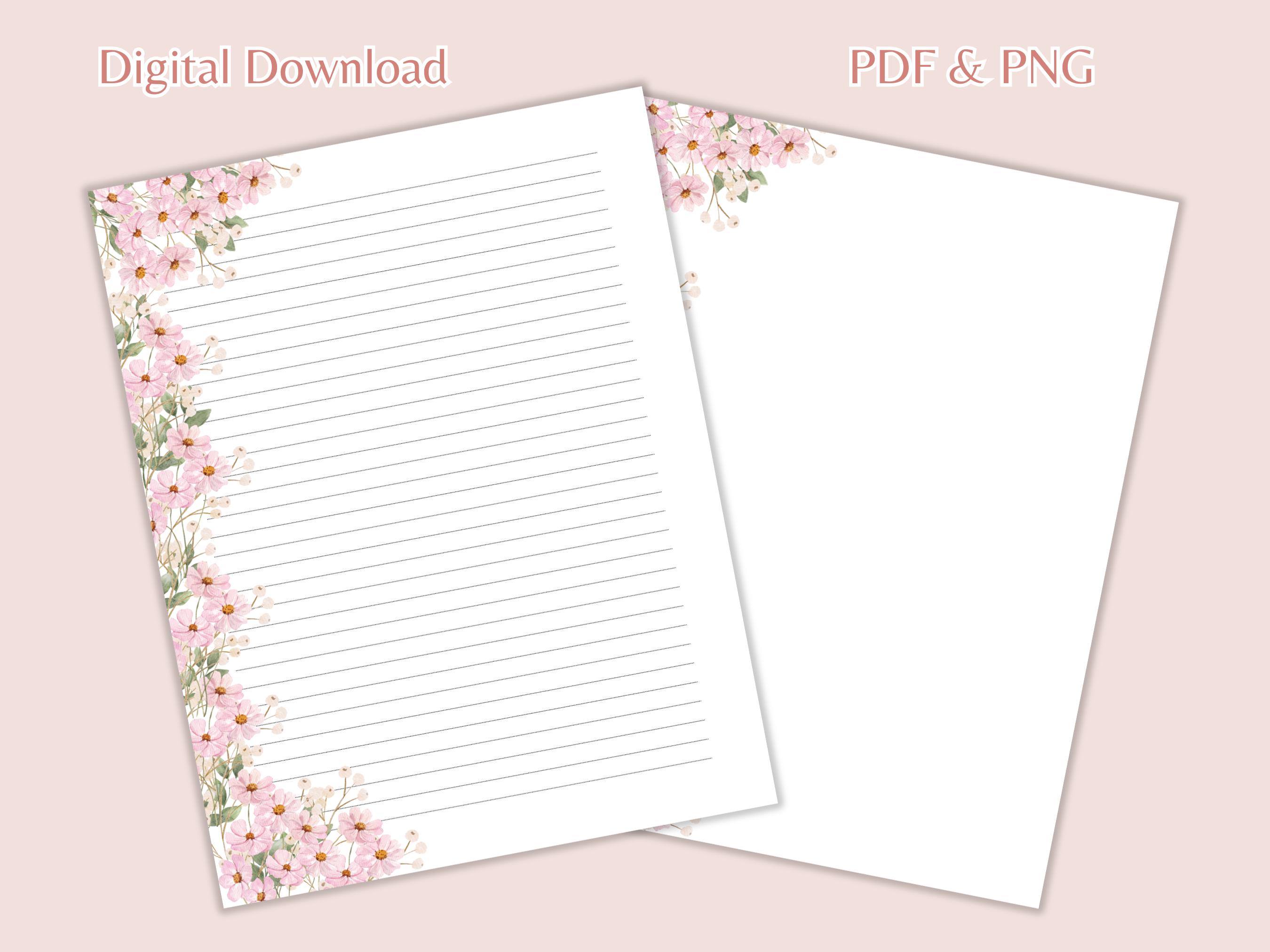 Flowers Printable Writing Paper Set Stationery PDF Digital Letter Paper ...