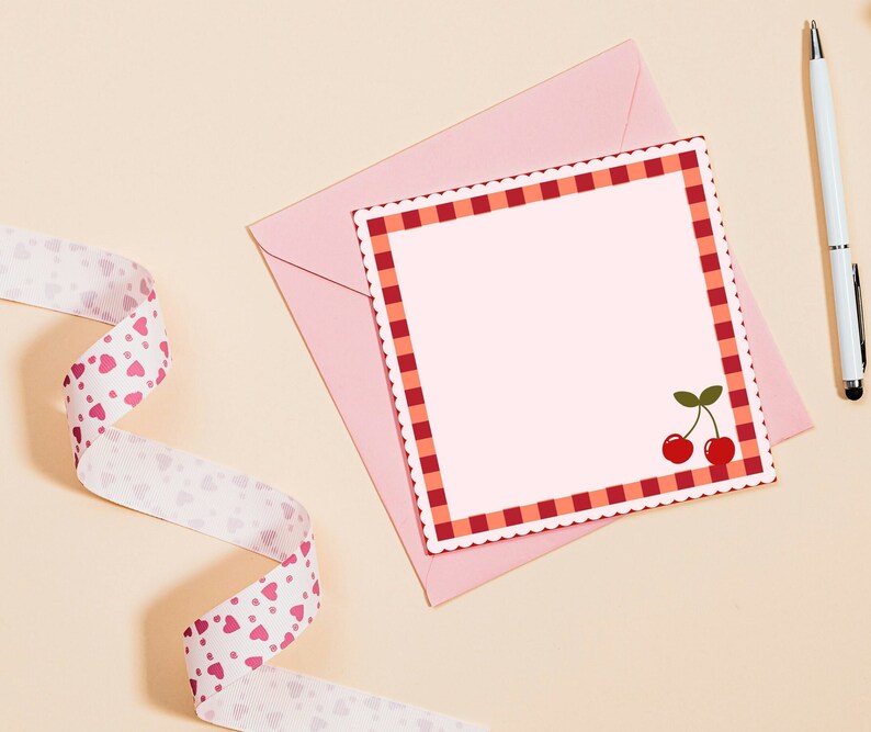 4 Designs Cherry Theme Printable Notepad 3x3 Inch Digital Download Memo ...