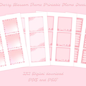 4 Designs Cherry Blossom Theme Printable Notepad 3x3 Inch Digital ...