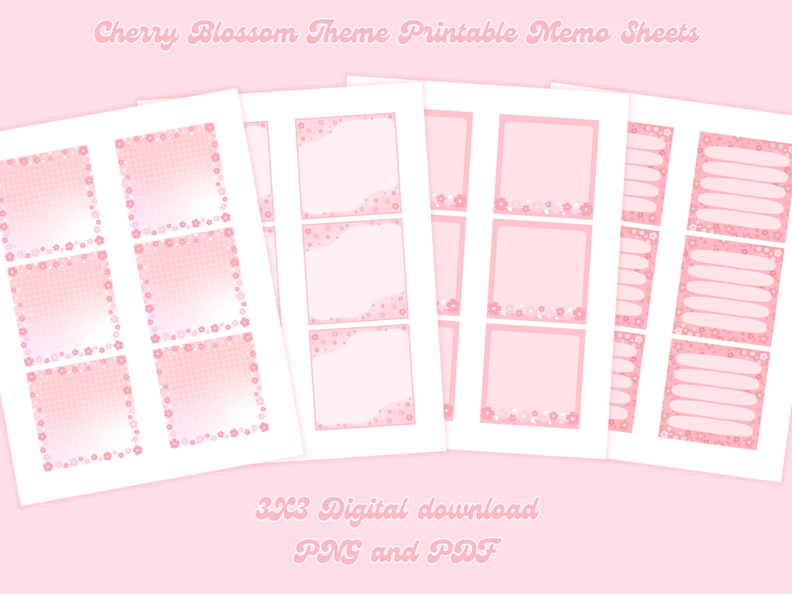 4 Designs Cherry Blossom Theme Printable Notepad 3x3 Inch Digital ...