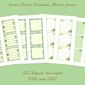 4 Designs Green Theme Printable Notepad 3x3 Inch Digital Download Memo ...