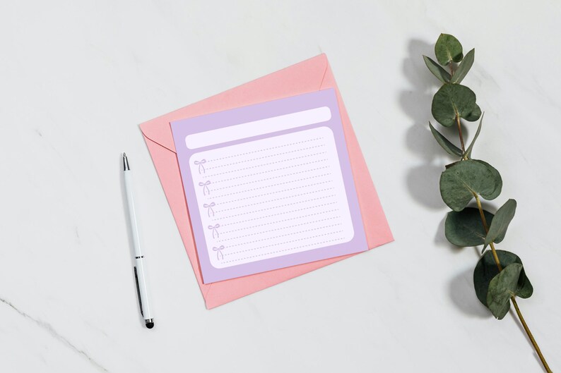 4 Designs Purple Theme Printable Notepad 3x3 Inch Digital Download Memo ...