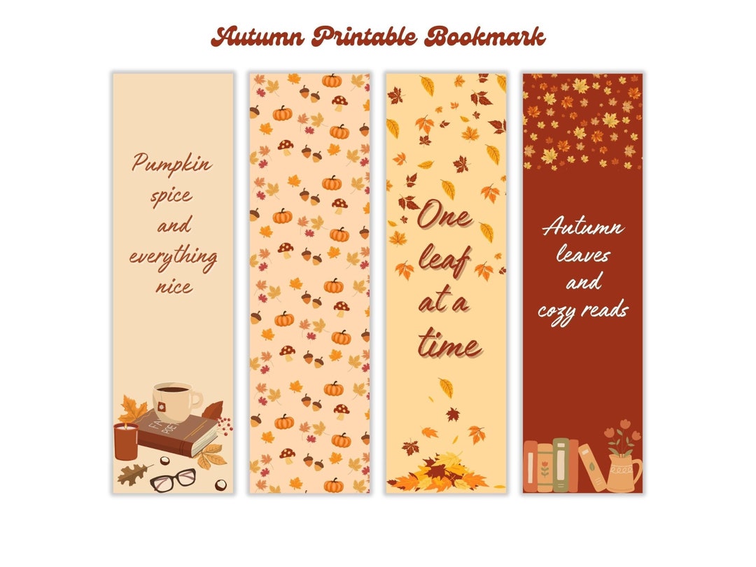 4 Designs Autumn Fall Printable Bookmark Digital Bookmark Download PNG ...