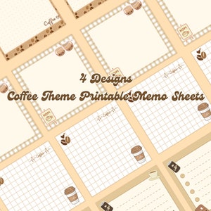 4 Designs Coffee Theme Printable Notepad 3x3 Inch Digital Download Memo ...