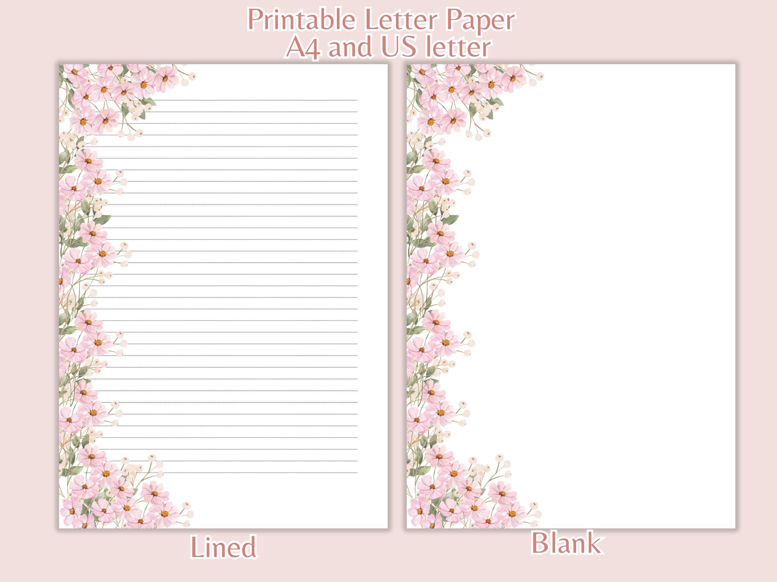 Flowers Printable Writing Paper Set Stationery PDF Digital Letter Paper ...