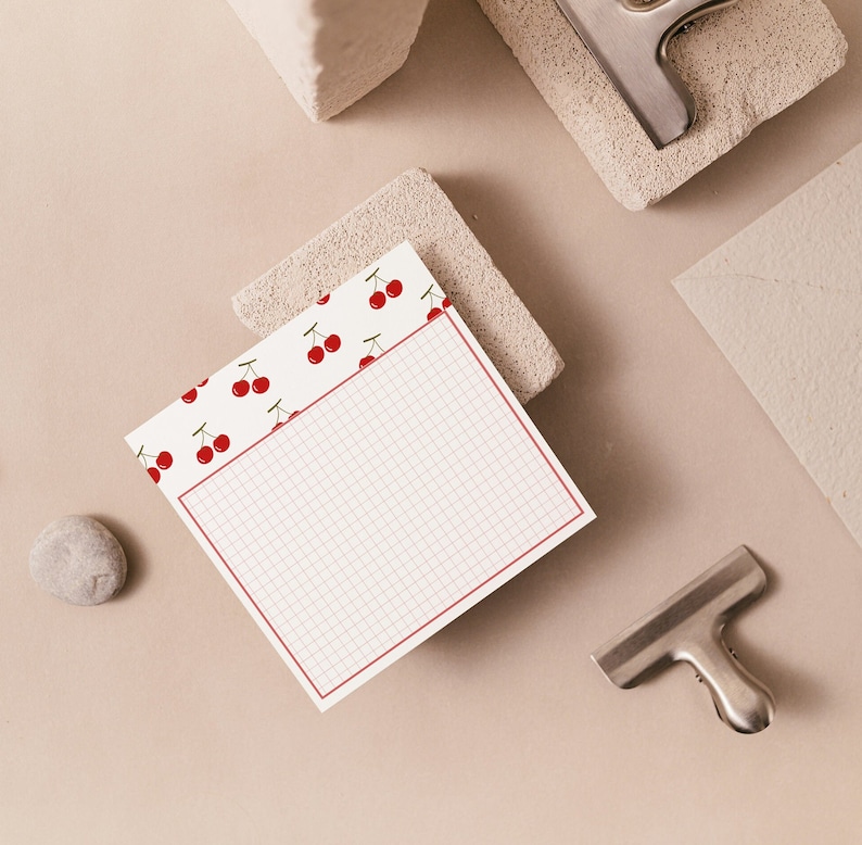 4 Designs Cherry Theme Printable Notepad 3x3 Inch Digital Download Memo ...