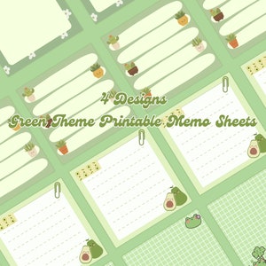 4 Designs Green Theme Printable Notepad 3x3 Inch Digital Download Memo ...