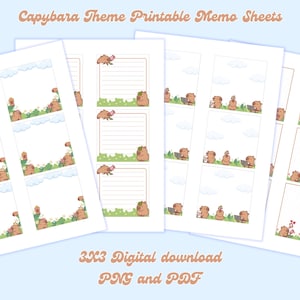 4 Designs Capybara Theme Printable Notepad 3x3 Inch Digital Download ...