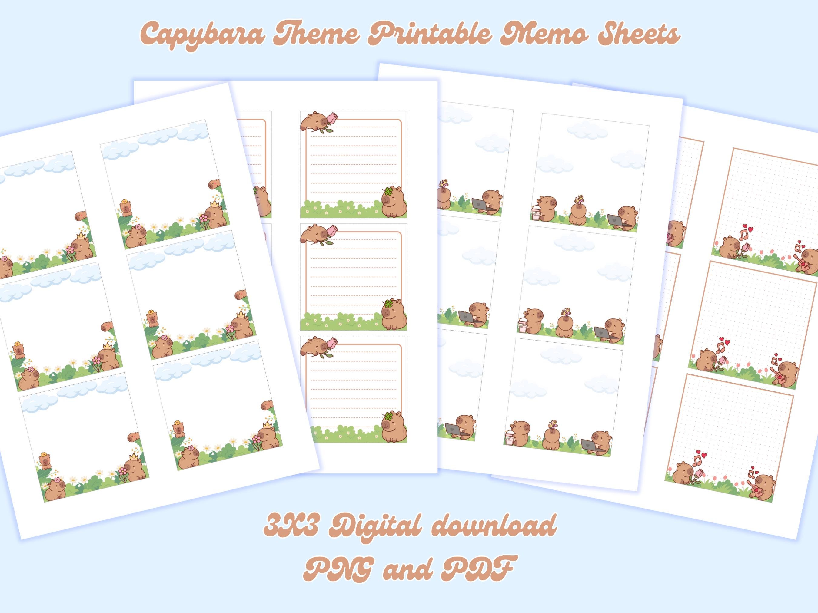4 Designs Capybara Theme Printable Notepad 3x3 Inch Digital Download ...