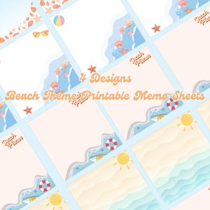 4 Designs Beach Theme Printable Notepad 3x3 Inch Digital Download Memo ...