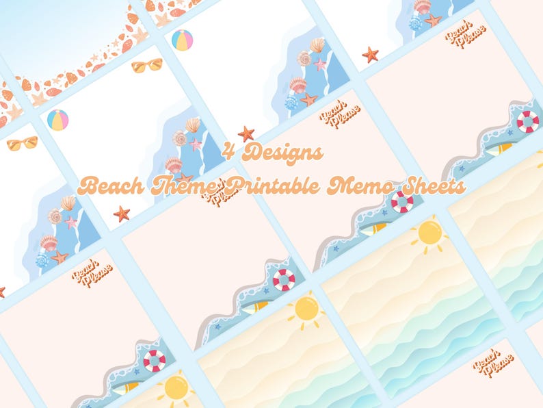 4 Designs Beach Theme Printable Notepad 3x3 Inch Digital Download Memo ...