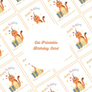 Cat Birthday Greeting Card Printable Happy Birthday 5x7 Inch DIY Card ...