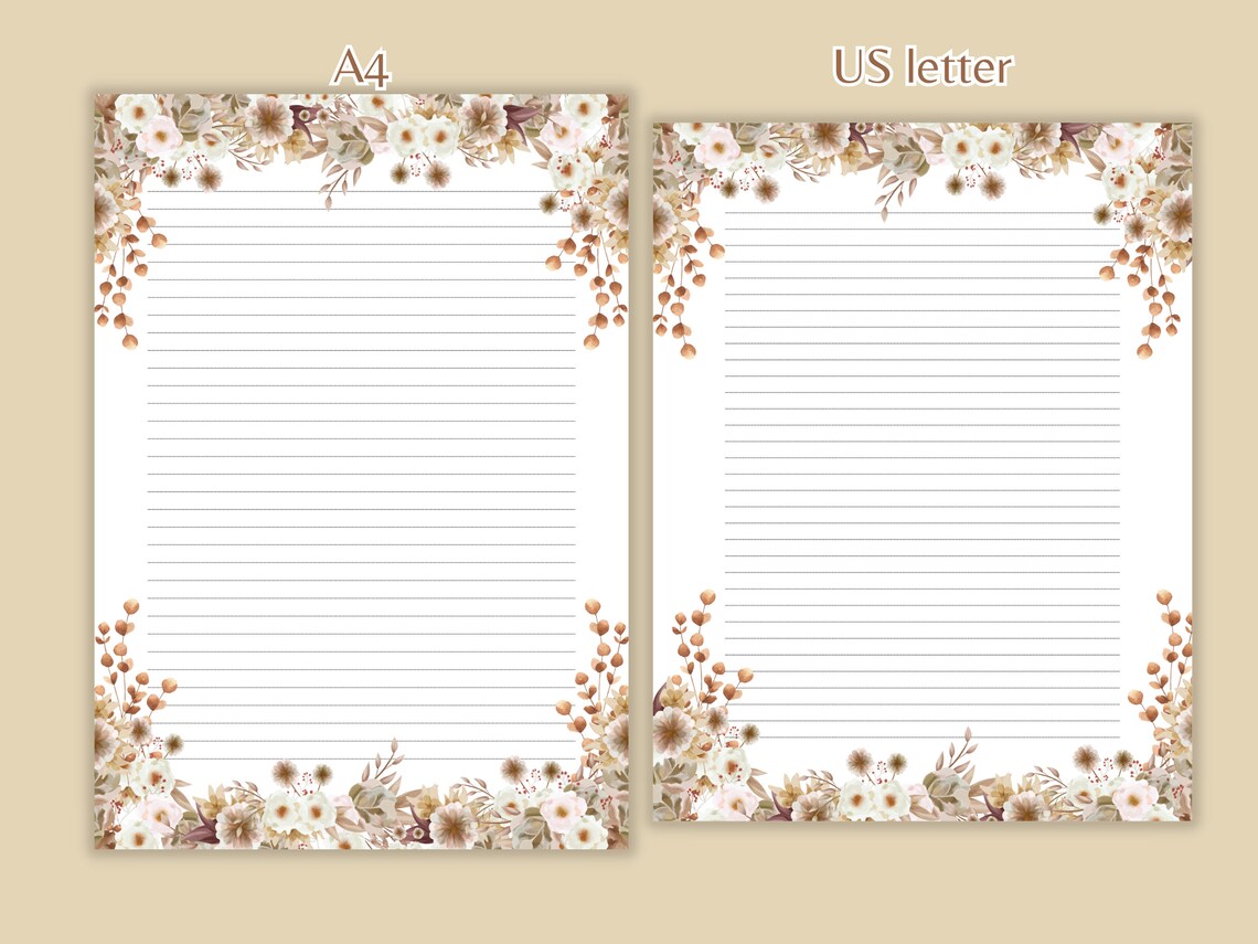 Printable Writing Paper Set Stationery PDF Digital Letter Paper Lined ...