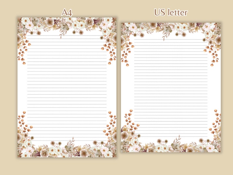 Printable Writing Paper Set Stationery PDF Digital Letter Paper Lined ...