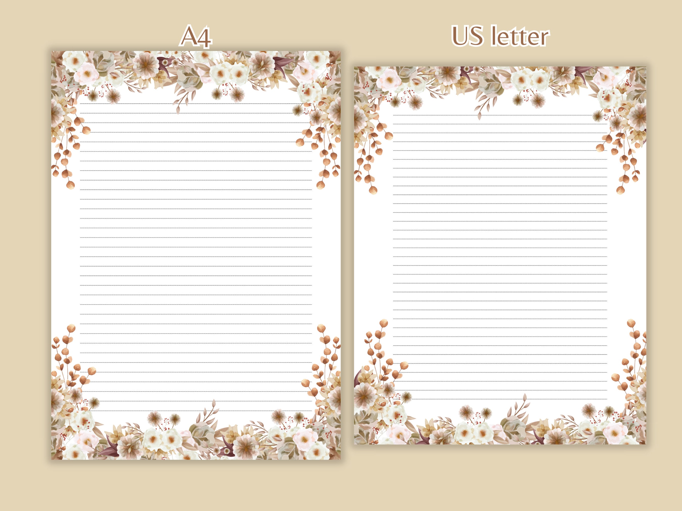 Printable Writing Paper Set Stationery PDF Digital Letter Paper Lined ...