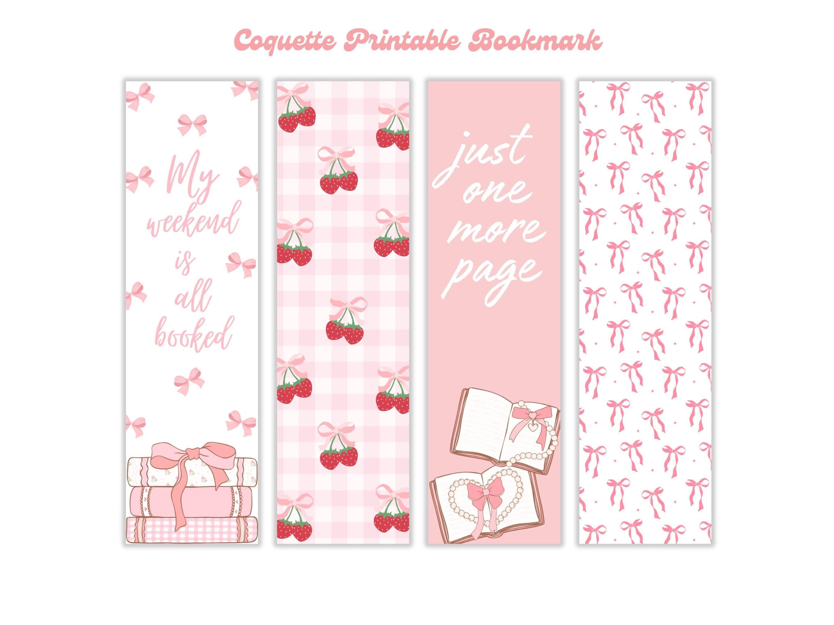 4 Designs Coquette Printable Bookmark Digital Bookmark Download PNG and ...