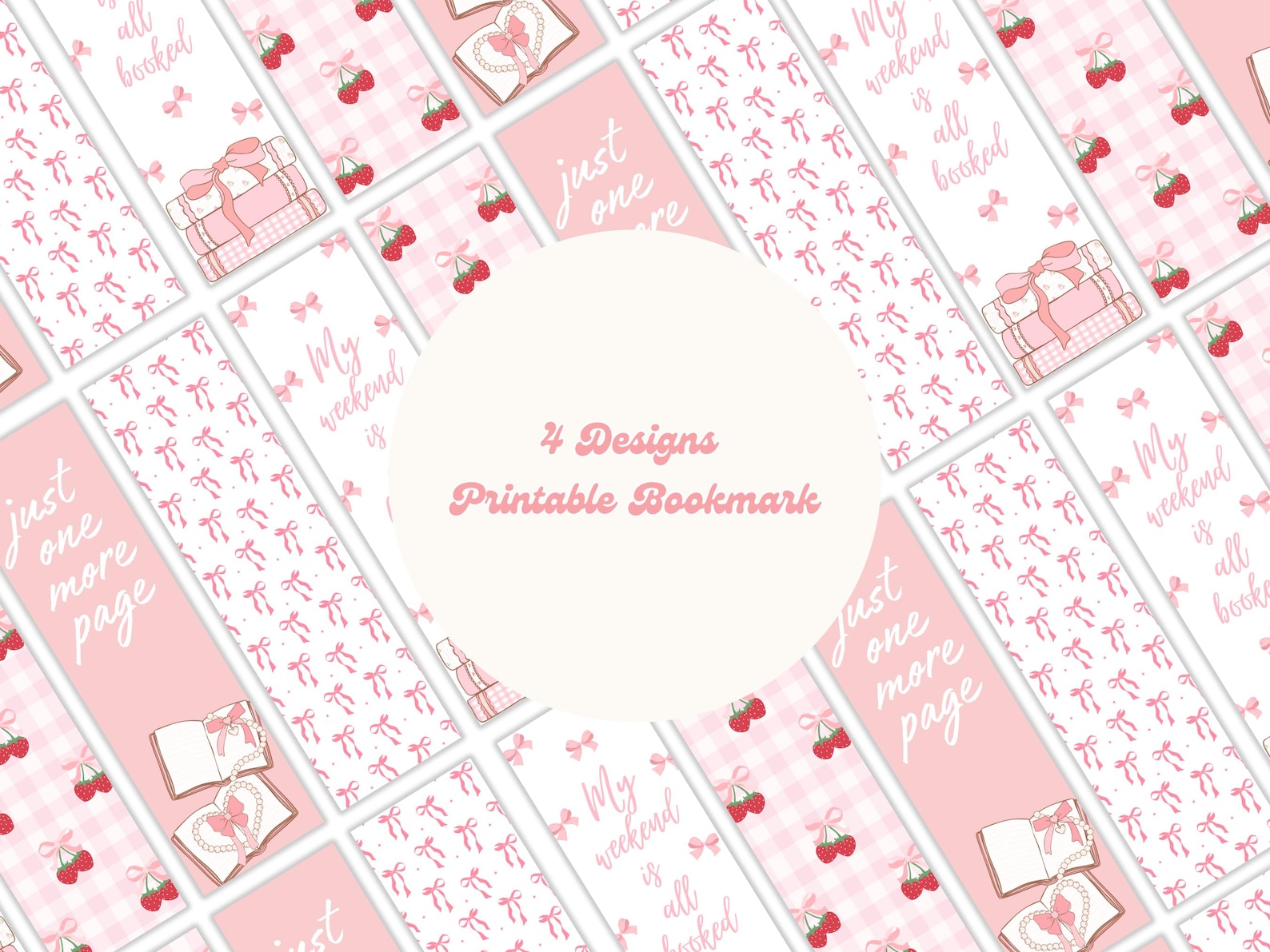 4 Designs Coquette Printable Bookmark Digital Bookmark Download PNG and ...