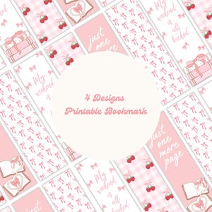 4 Designs Coquette Printable Bookmark Digital Bookmark Download PNG and ...