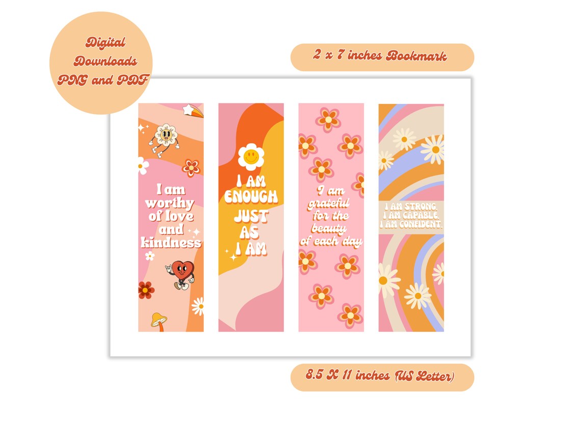 4 Designs Positive Affirmations Printable Bookmark Digital Bookmark ...