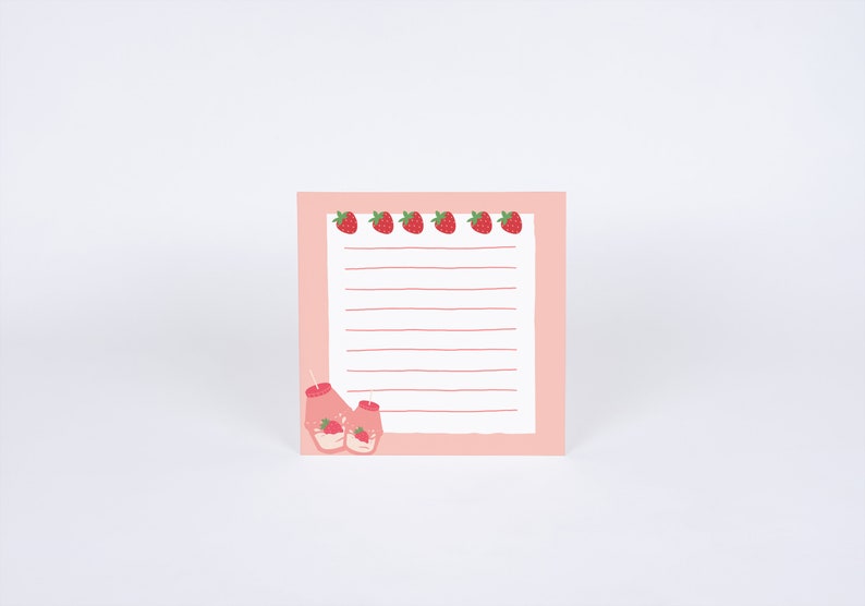 4 Designs Strawberry Theme Printable Notepad 3x3 Inch Digital Download ...