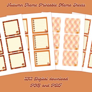 4 Designs Autumn Theme Printable Notepad 3x3 Inch Digital Download Memo ...