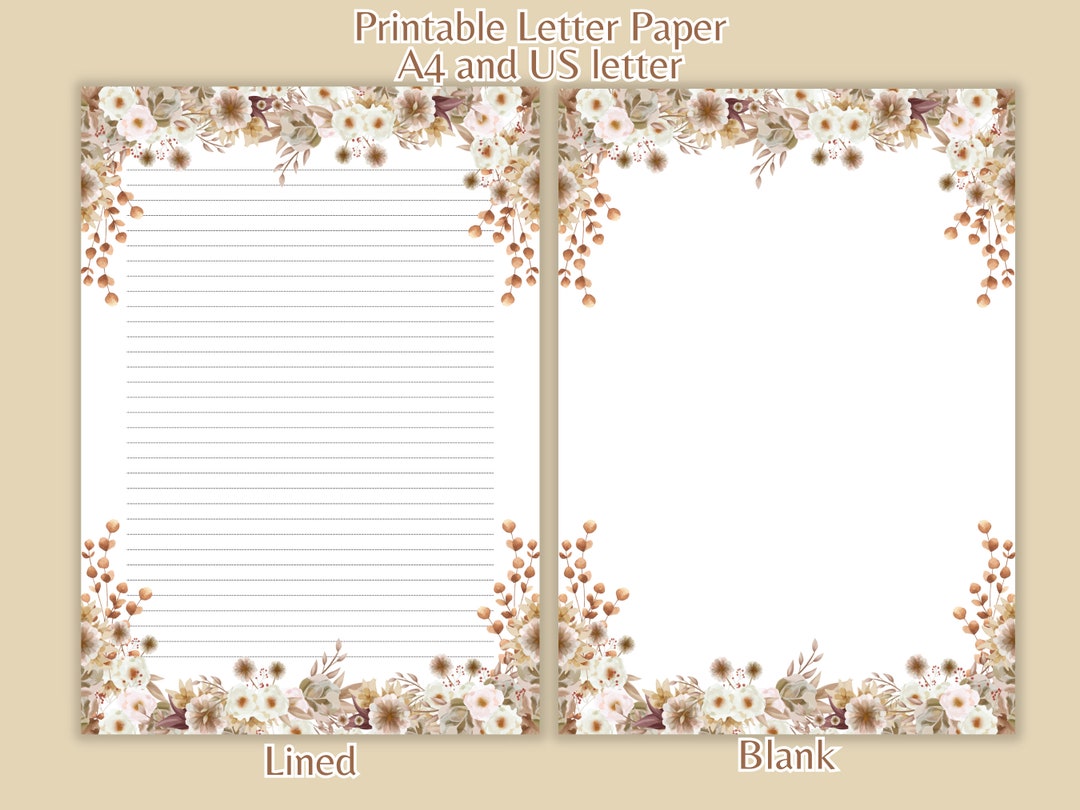Printable Writing Paper Set Stationery PDF Digital Letter Paper Lined ...