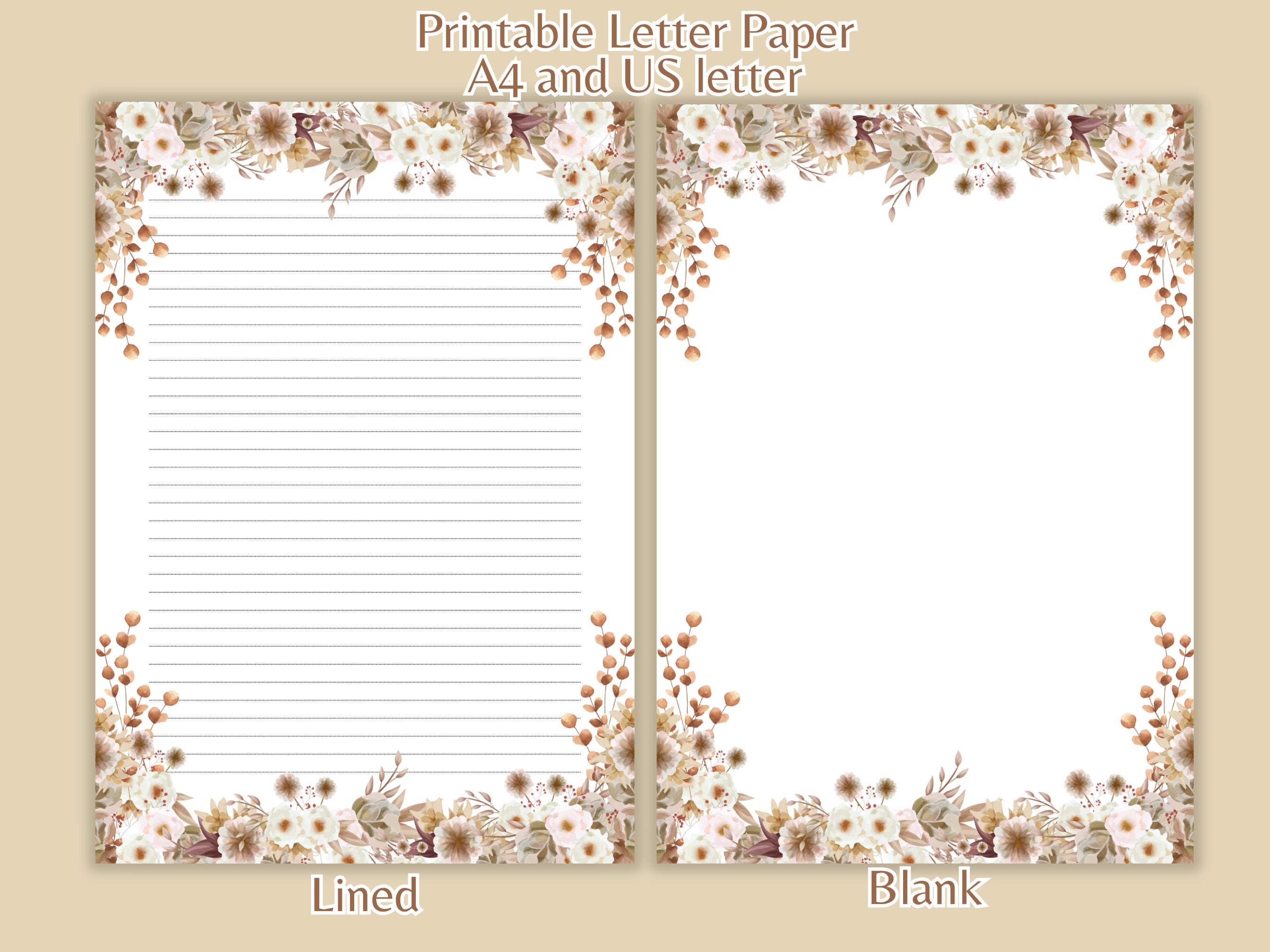 Printable Writing Paper Set Stationery PDF Digital Letter Paper Lined ...