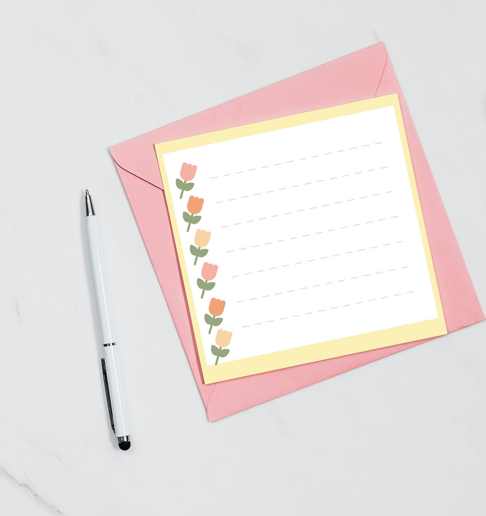 4 Designs Tulips Theme Printable Notepad 3x3 Inch Digital Download Memo ...