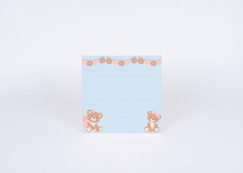 4 Designs Bear Theme Printable Notepad 3x3 Inch Digital Download Memo Sheets Cute Notepads ...