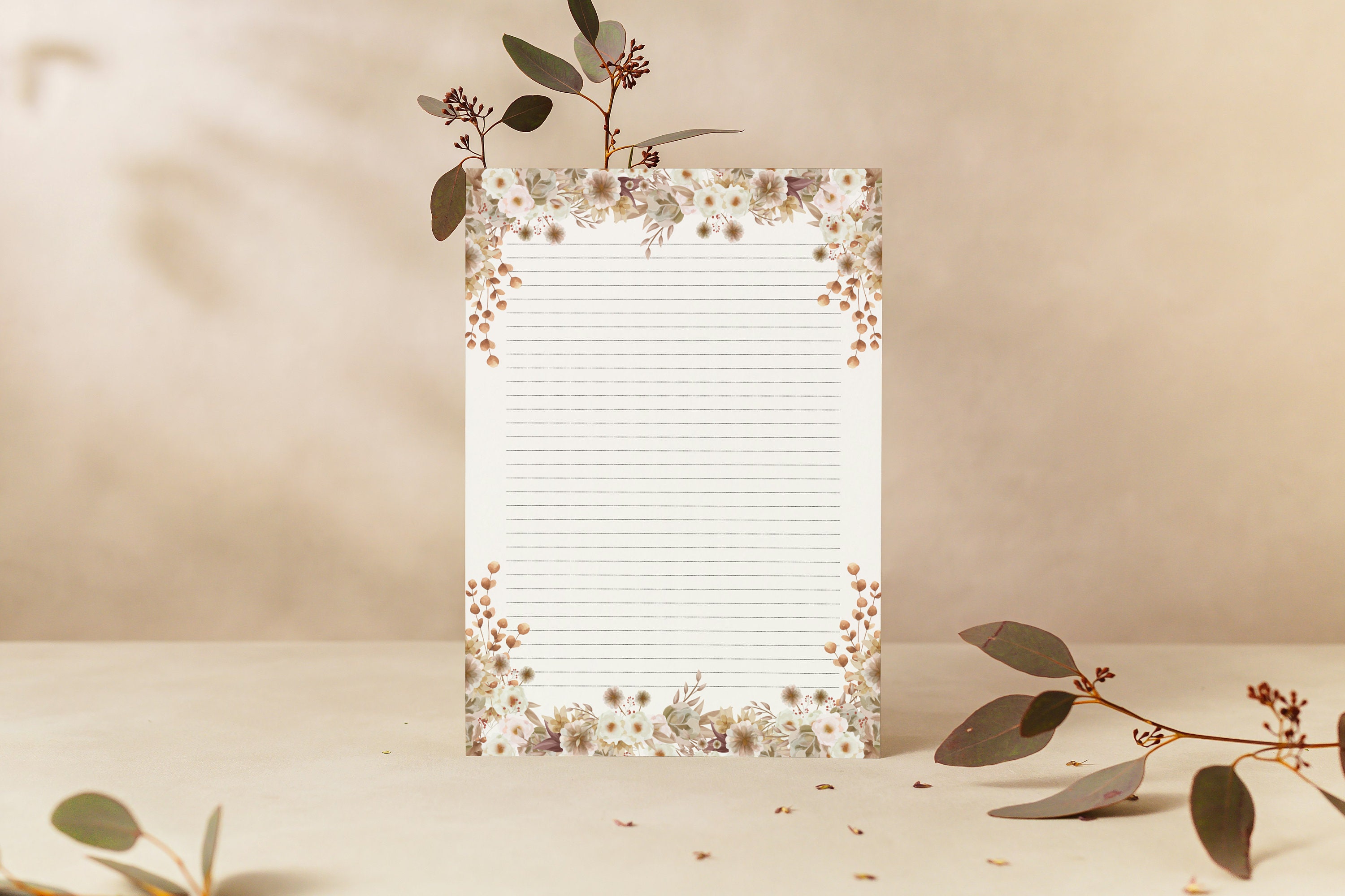 Printable Writing Paper Set Stationery PDF Digital Letter Paper Lined ...