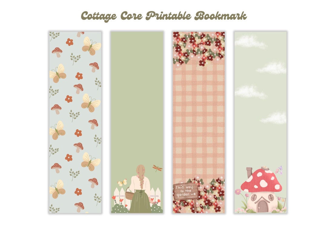 4 Designs Cottage Core Printable Bookmark Digital Bookmark Download PNG ...