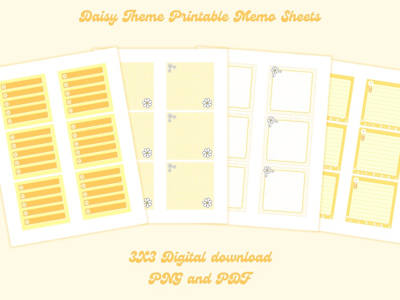 4 Designs Daisy Theme Printable Notepad 3x3 Inch Digital Download Memo ...