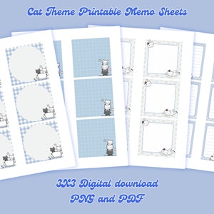 4 Designs Cat Theme Printable Notepad 3x3 Inch Digital Download Memo ...