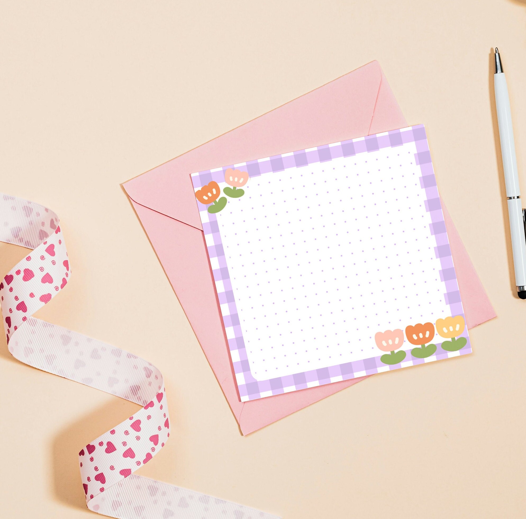 4 Designs Tulips Theme Printable Notepad 3x3 Inch Digital Download Memo ...