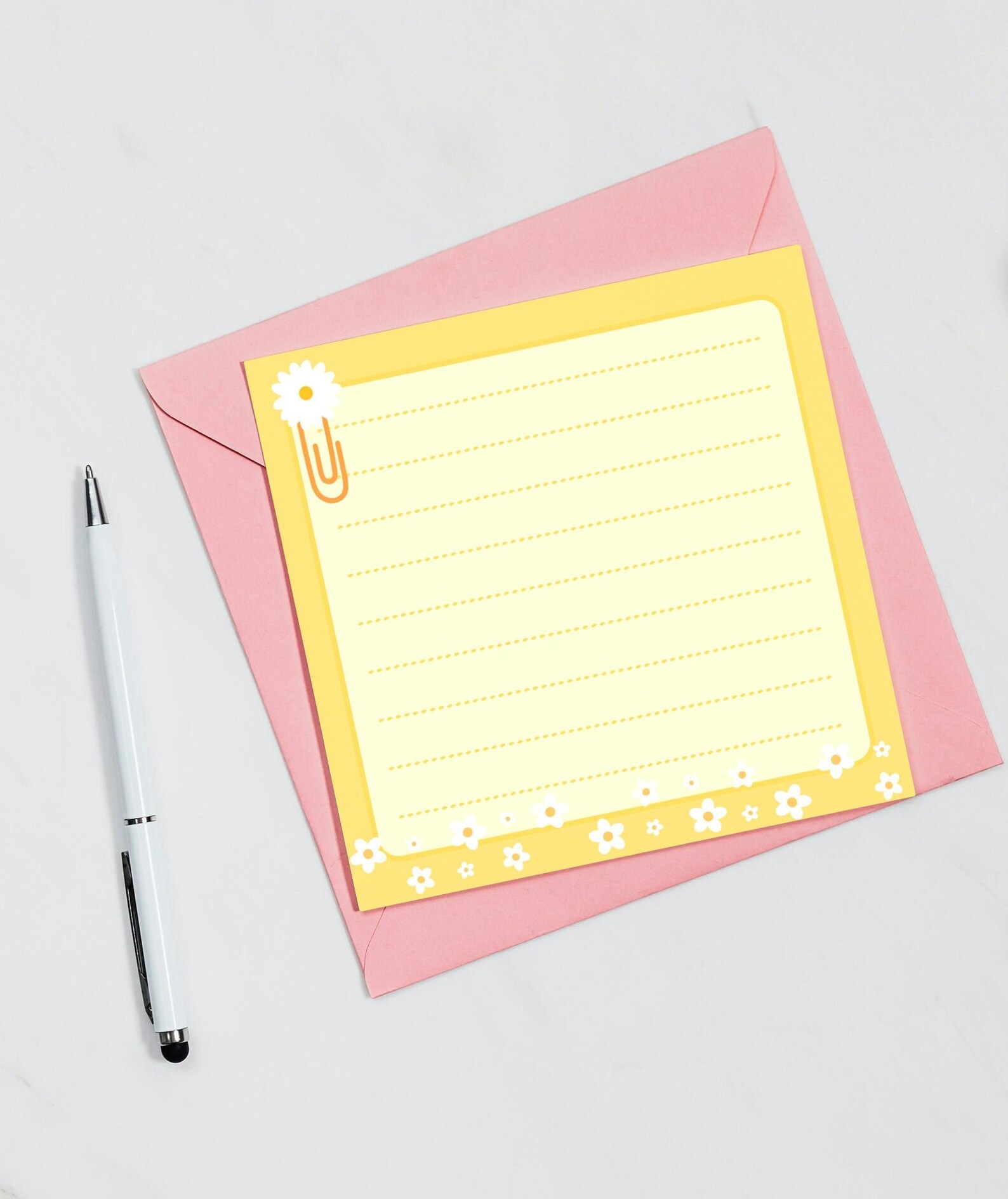 4 Designs Daisy Theme Printable Notepad 3x3 Inch Digital Download Memo ...