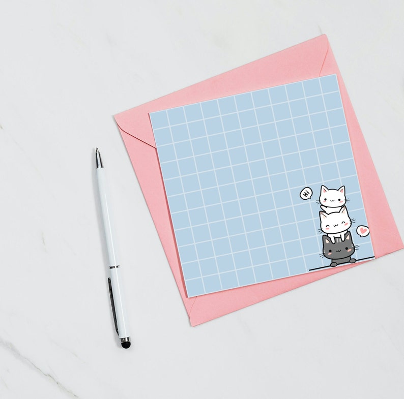 4 Designs Cat Theme Printable Notepad 3x3 Inch Digital Download Memo ...