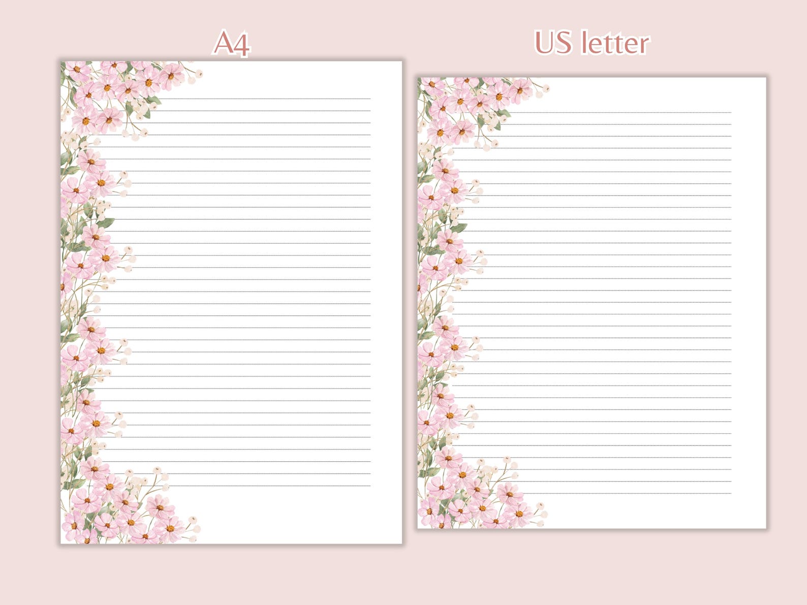 Flowers Printable Writing Paper Set Stationery PDF Digital Letter Paper ...