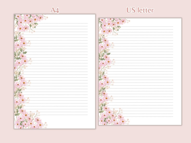 Flowers Printable Writing Paper Set Stationery PDF Digital Letter Paper ...