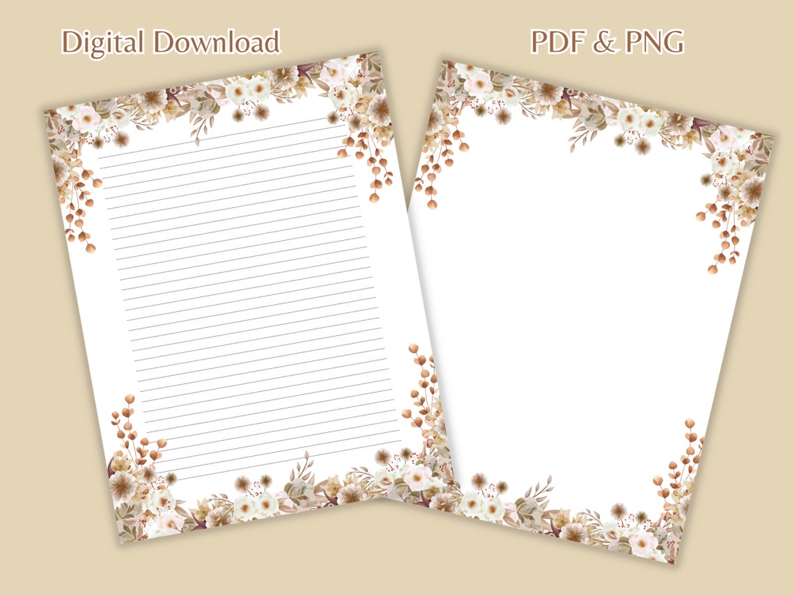 Printable Writing Paper Set Stationery PDF Digital Letter Paper Lined ...