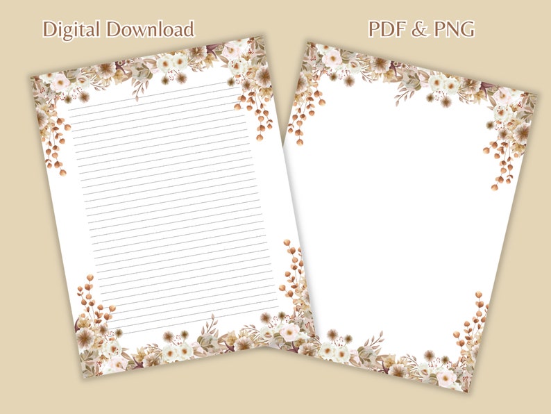 Printable Writing Paper Set Stationery PDF Digital Letter Paper Lined ...
