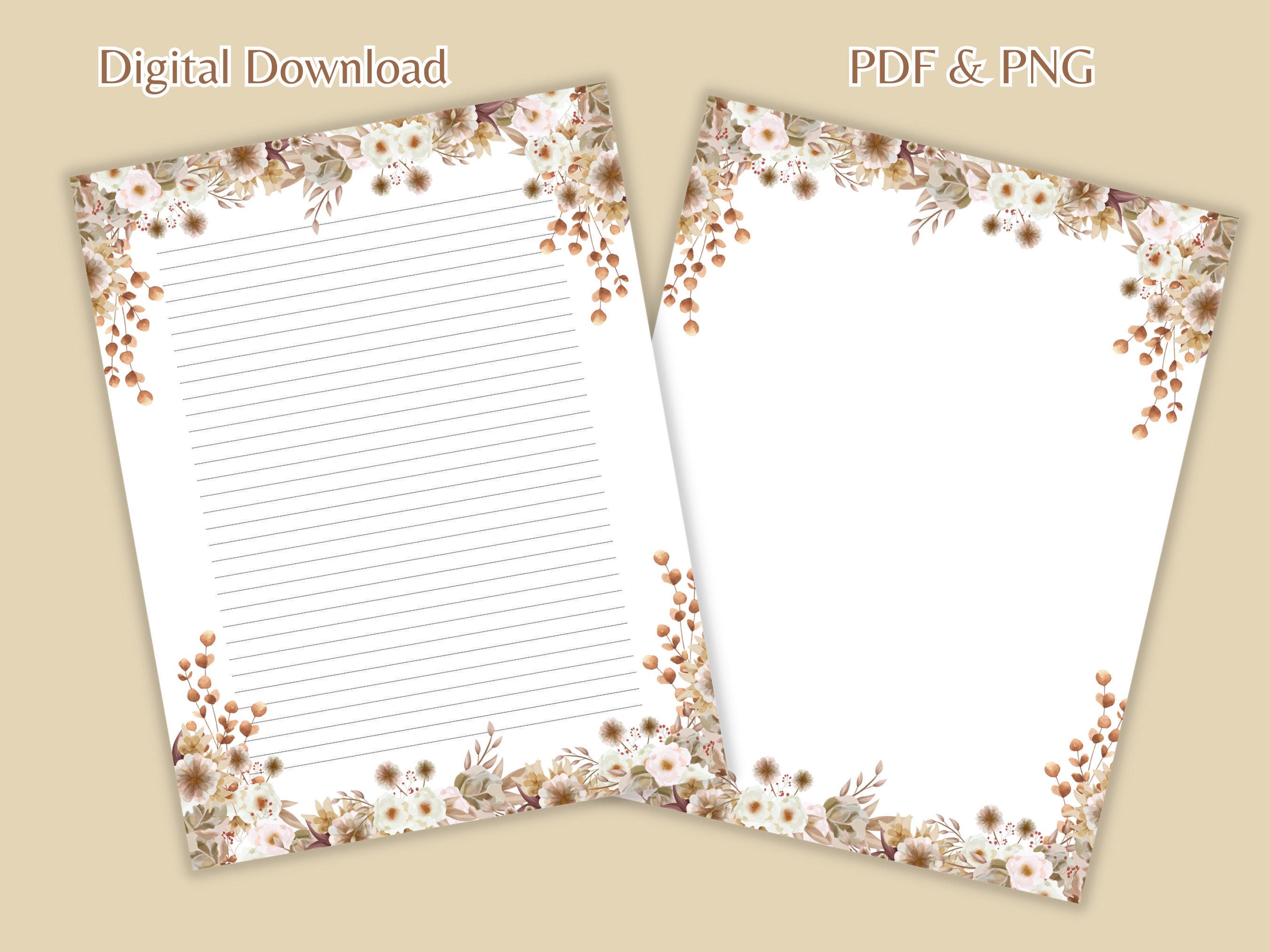 Printable Writing Paper Set Stationery PDF Digital Letter Paper Lined ...
