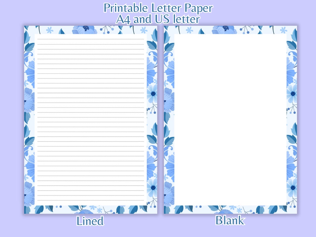 Printable Writing Paper Set Stationery PDF Digital Letter Paper Lined ...
