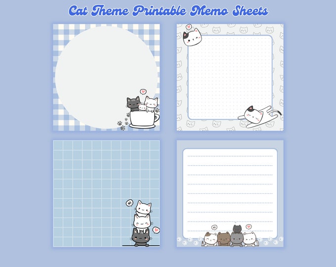 4 Designs Cherry Blossom Theme Printable Notepad 3x3 Inch Digital ...