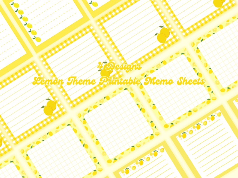 4 Designs Lemon Theme Printable Notepad 3x3 Inch Digital Download Memo Sheets Cute Notepads ...