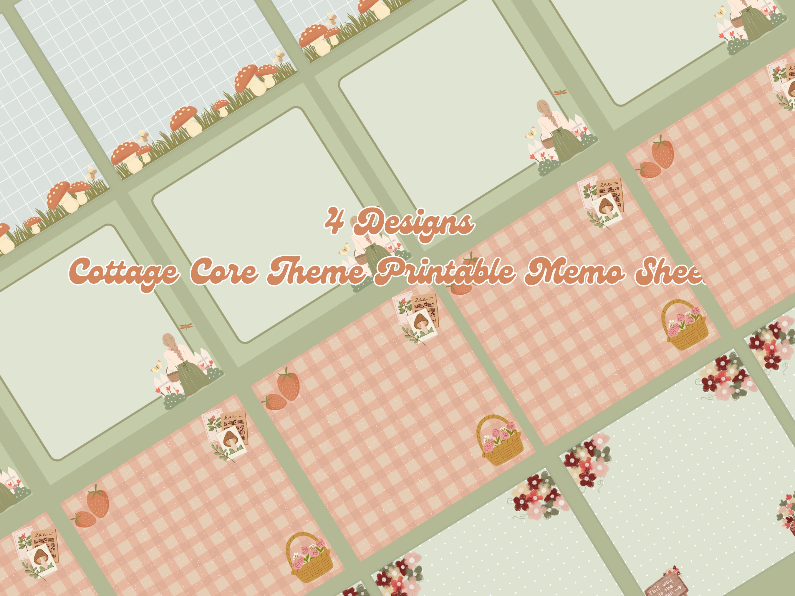 4 Designs Cottage Core Theme Printable Notepad 3x3 Inch Digital ...